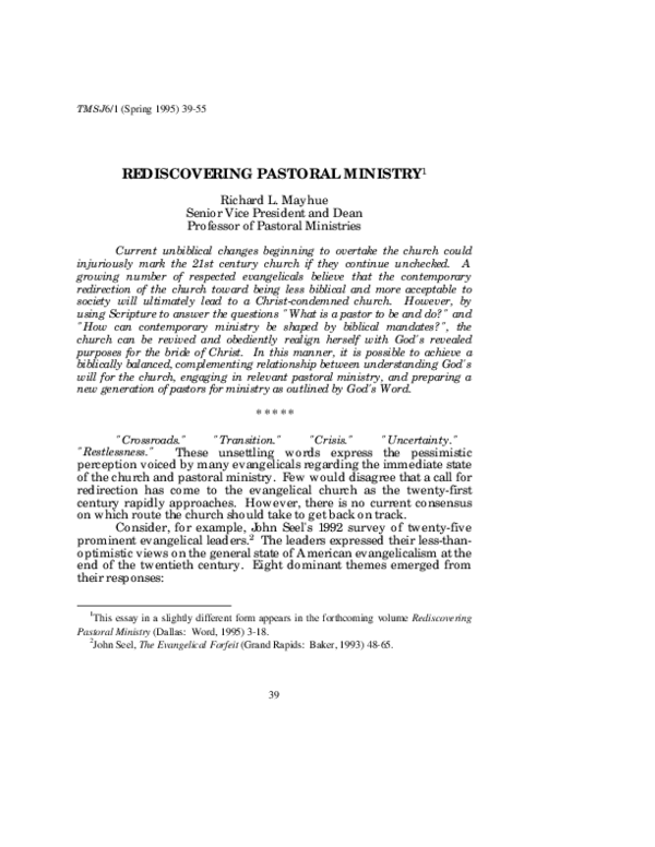 (PDF) Rediscovering Pastoral Ministry
