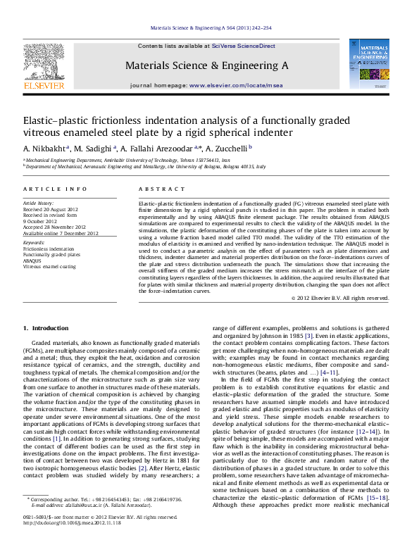 Pdf Elastic Plastic Frictionless Indentation Analysis Of A