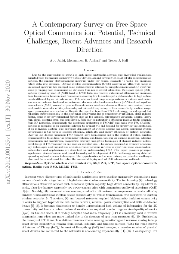 (PDF) A Contemporary Survey on Free Space Optical Communication ...