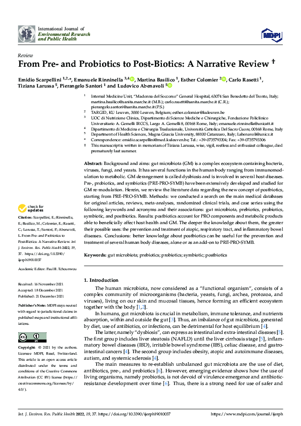 (PDF) From Pre- and Probiotics to Post-Biotics: A Narrative Review