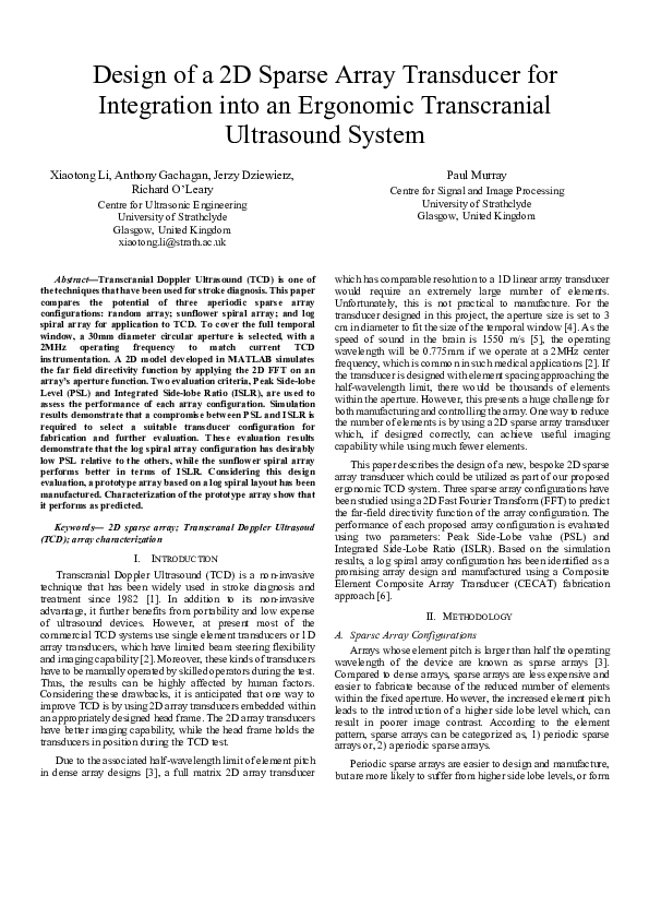 Pdf Design Of A 2d Sparse Array Transducer For Integration Into An