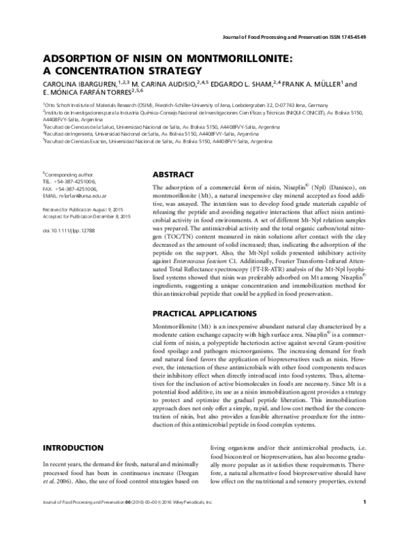 (PDF) Adsorption of Nisin on Montmorillonite: A Concentration Strategy