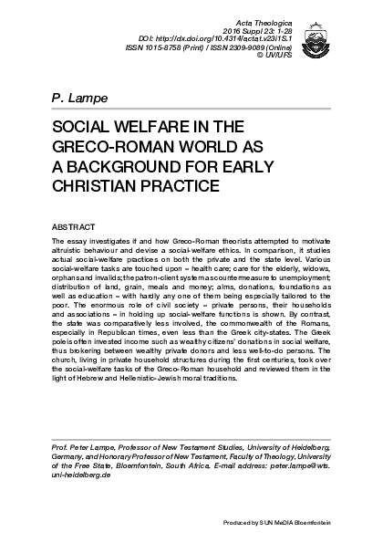 (PDF) Social welfare in the Greco-Roman world as a background for early ...