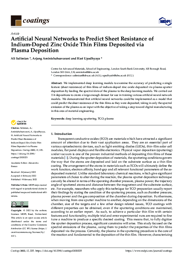 (PDF) Artificial Neural Networks to Predict Sheet Resistance of Indium-Doped Zinc Oxide Thin ...