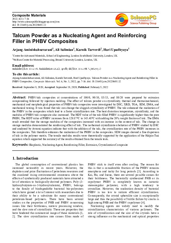 (PDF) Talcum Powder as a Nucleating Agent and Reinforcing Filler in ...