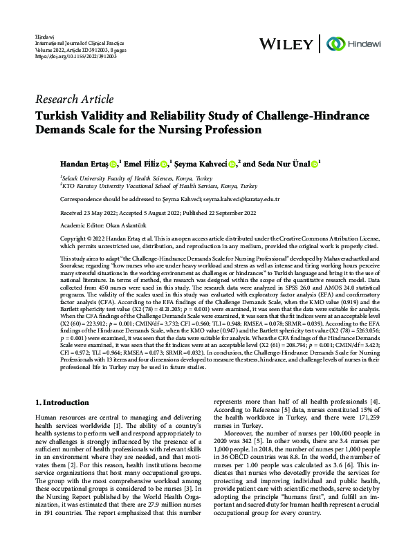 (PDF) Turkish Validity and Reliability Study of Challenge-Hindrance Demands Scale for the ...