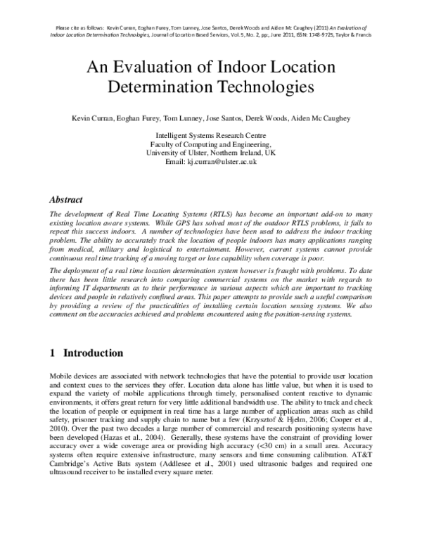 (PDF) An evaluation of indoor location determination technologies
