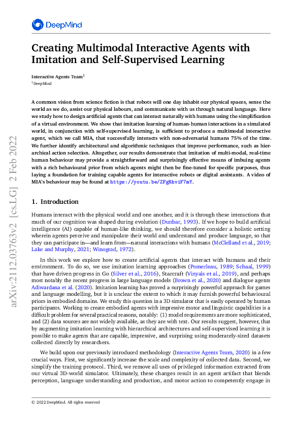 (PDF) Creating Multimodal Interactive Agents with Imitation and Self ...