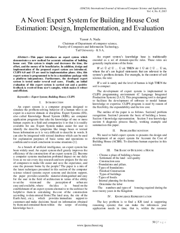 (PDF) A Novel Expert System for Building House Cost Estimation: Design, Implementation, and ...
