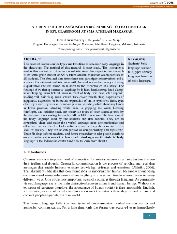 (PDF) Students’ Body Language in Responding to Teacher Talk in Efl ...