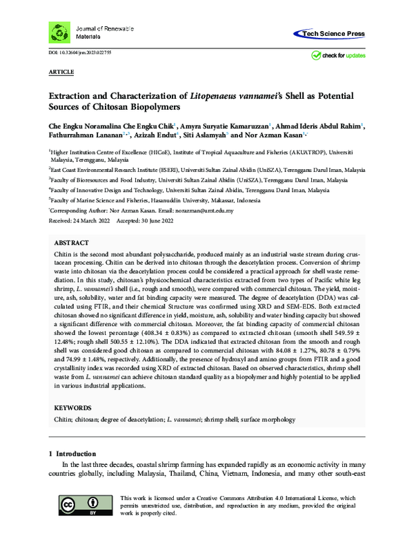 (PDF) Extraction and Characterization of Litopenaeus vannamei’s Shell as Potential Sources of ...