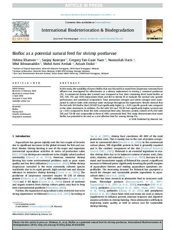 (PDF) Biofloc as a potential natural feed for shrimp postlarvae