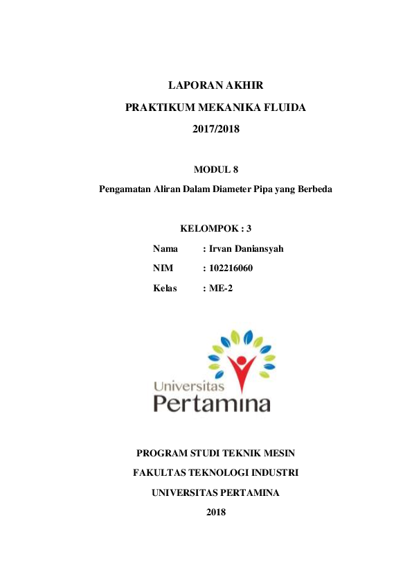(PDF) Laporan Praktikum Pengamatan Aliran Dalam Diameter Pipa yang ...