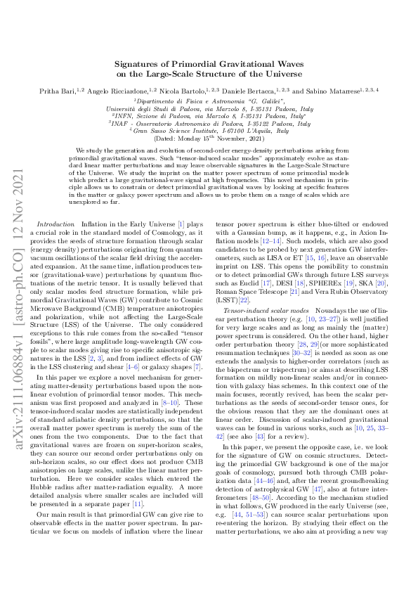 (PDF) Signatures of Primordial Gravitational Waves on the Large-Scale Structure of the Universe