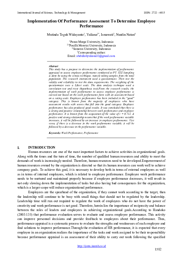 (PDF) Implementation Of Performance Assessment To Determine Employee Performance