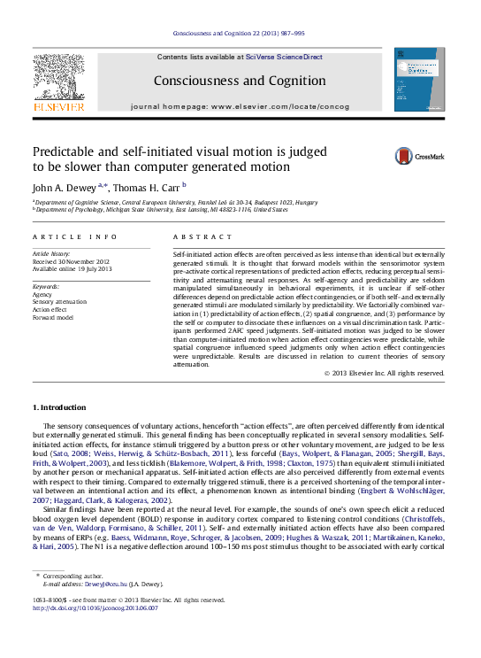 (PDF) Predictable and self-initiated visual motion is judged to be ...