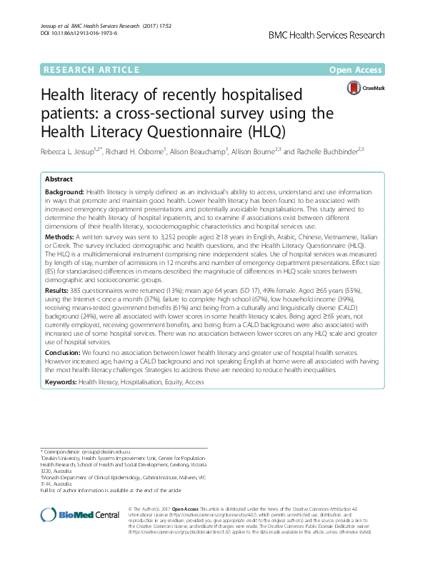 (PDF) Health literacy of recently hospitalised patients: a cross ...