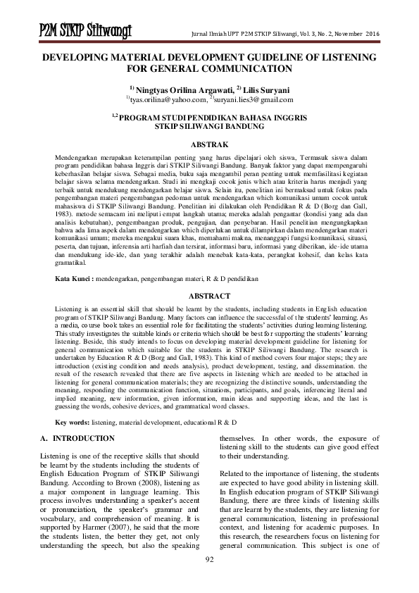 (PDF) Developing Material Development Guideline of Listening for General Communication