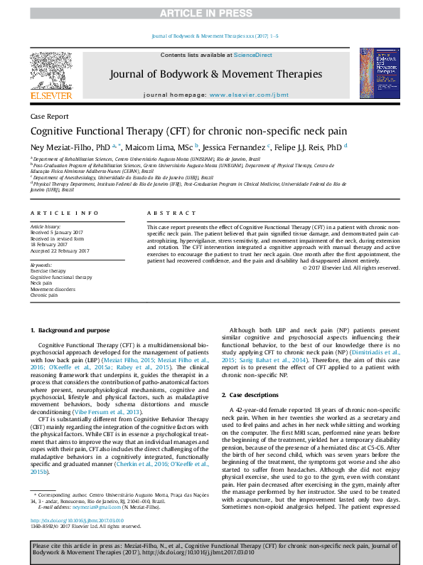 (PDF) Cognitive Functional Therapy (CFT) for chronic non-specific neck pain
