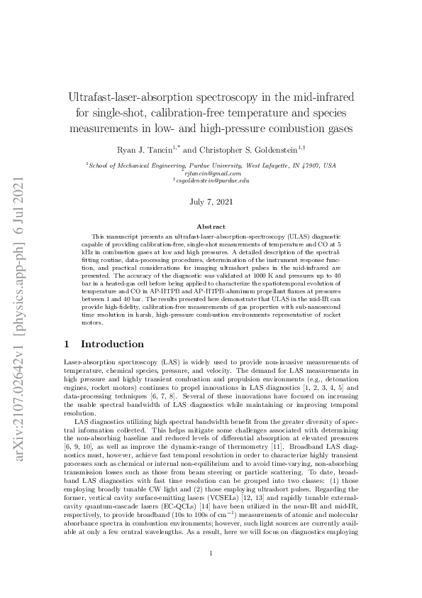 (PDF) Ultrafast Laser Absorption Spectroscopy in the Mid-Infrared for ...
