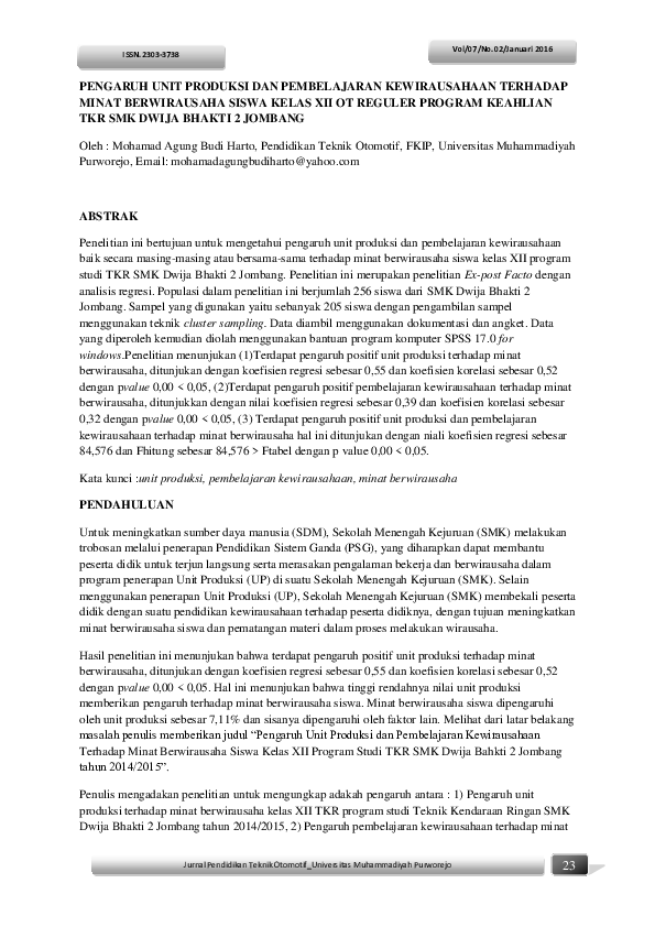 (PDF) Pengaruh Unit Produksi Dan Pembelajaran Kewirausahaan Terhadap Minat Berwirausaha Siswa ...