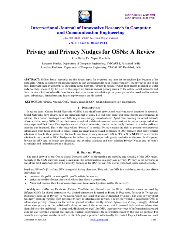 (PDF) Privacy and Privacy Nudges for OSNs: A Review