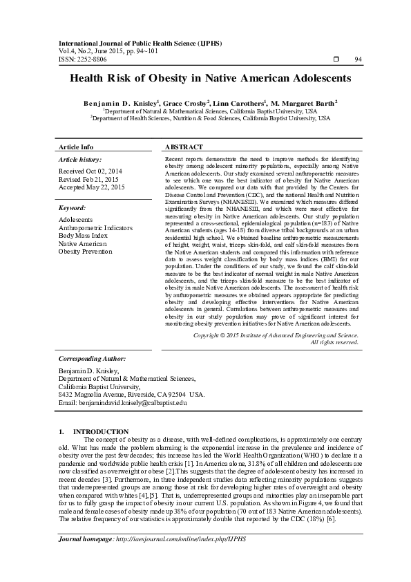 (PDF) Health Risk of Obesity in Native American Adolescents