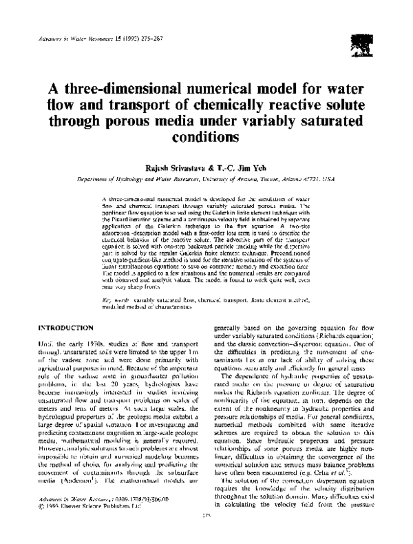 (PDF) A three-dimensional numerical model for water flow and transport ...