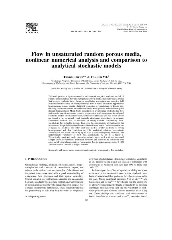 Pdf Flow In Unsaturated Random Porous Media Nonlinear Numerical Analysis And Comparison To