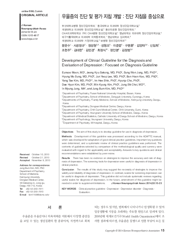 (PDF) Development of Clinical Guideline for the Diagnosis and Evaluation of Depression: Focused ...