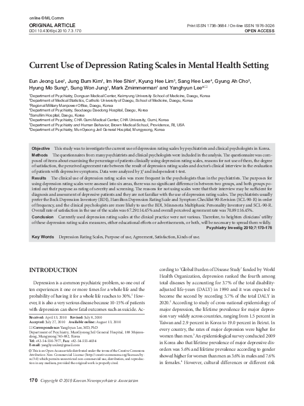 (PDF) Current use of depression rating scales in mental health setting