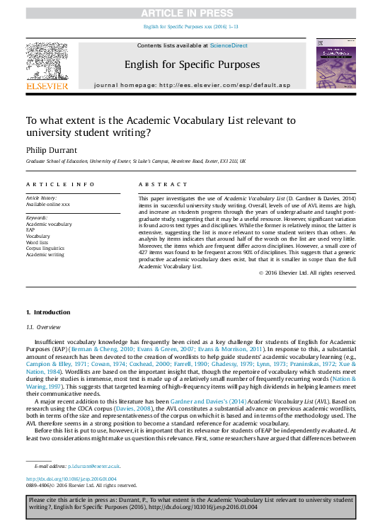 To what extent is the Academic Vocabulary List relevant to university ...