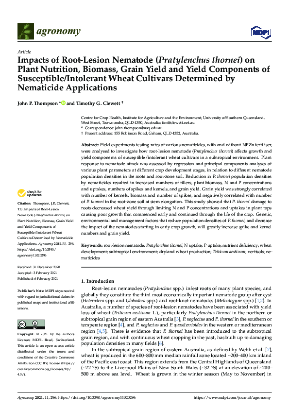 (PDF) Impacts of Root-Lesion Nematode (Pratylenchus thornei) on Plant ...