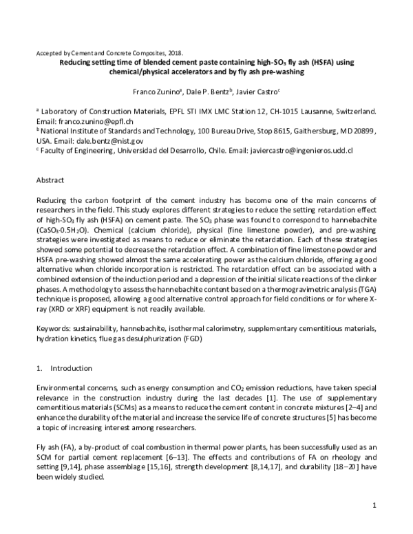 (PDF) Reducing setting time of blended cement paste containing high-SO3 fly ash (HSFA) using ...