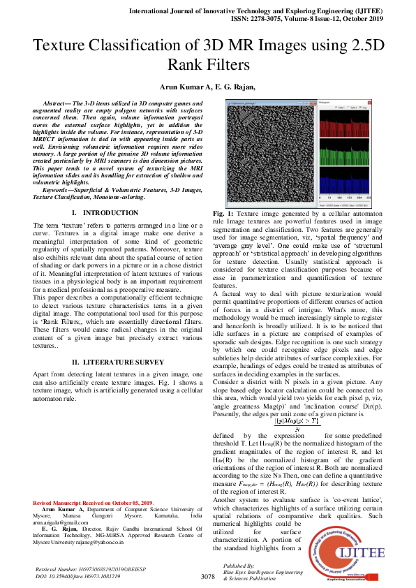 Pdf Texture Classification Of 3d Mr Images Using 25d Rank Filters