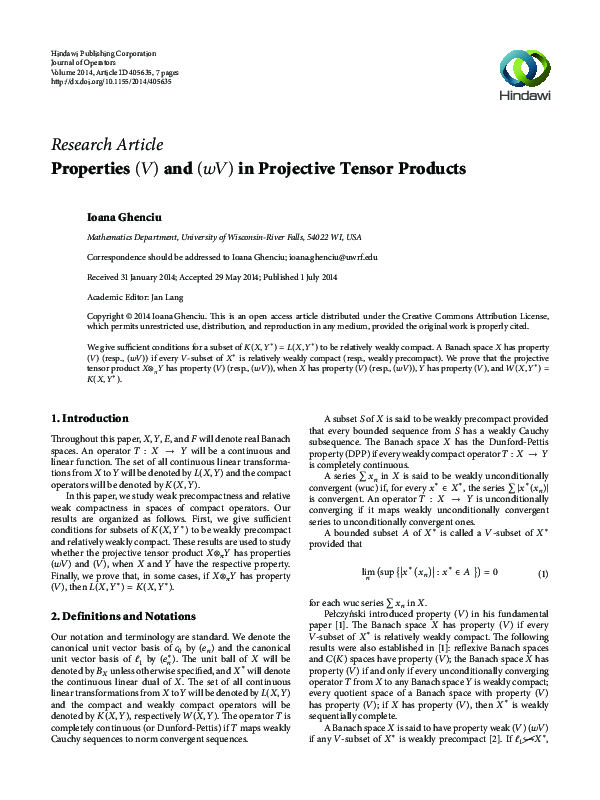 (PDF) Properties (V) and (w V) in Projective Tensor Products