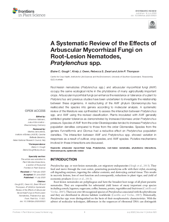 (PDF) A Systematic Review of the Effects of Arbuscular Mycorrhizal Fungi on Root-Lesion ...