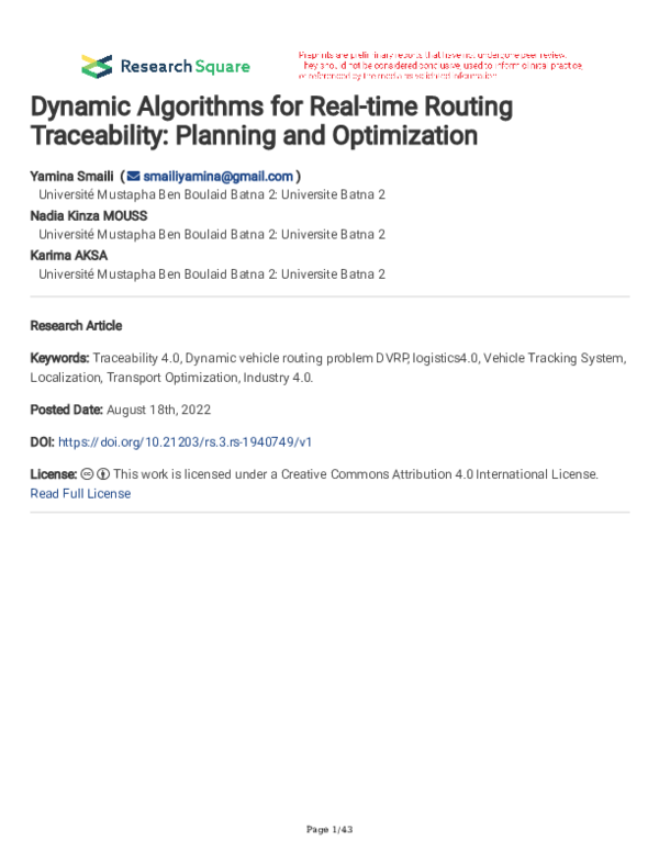 Pdf Dynamic Algorithms For Real Time Routing Traceability Planning