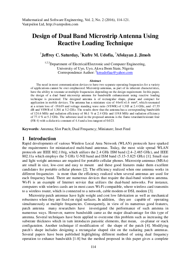 (PDF) Design of Dual Band Microstrip Antenna Using Reactive Loading Technique