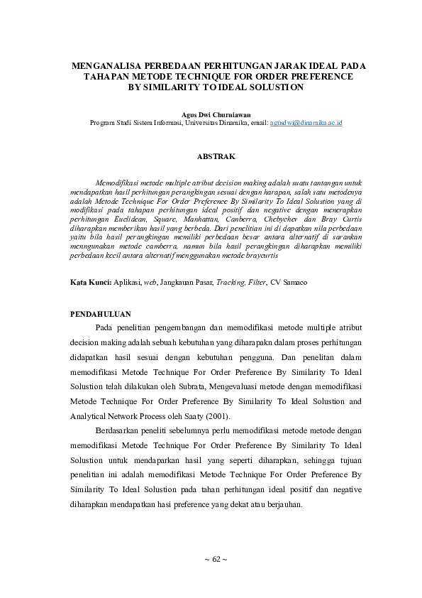 (PDF) Menganalisa Perbedaan Perhitungan Jarak Ideal Pada Tahapan Metode Technique for Order ...
