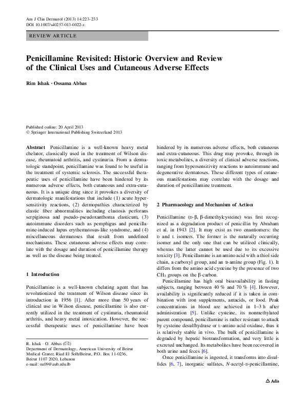 (PDF) Penicillamine Revisited: Historic Overview and Review of the ...