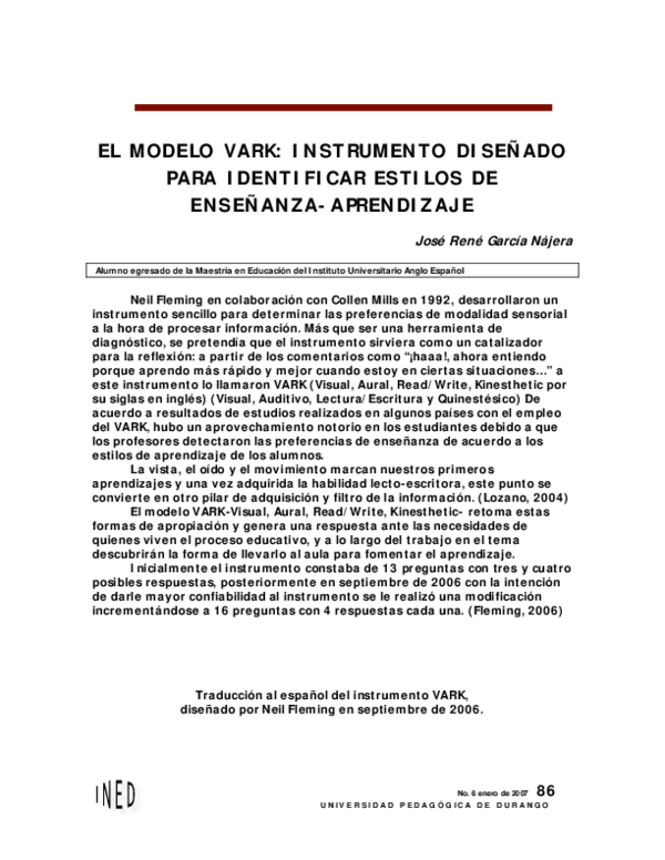 (PDF) El modelo VARK: instrumento diseñado para identificar estilos de ...