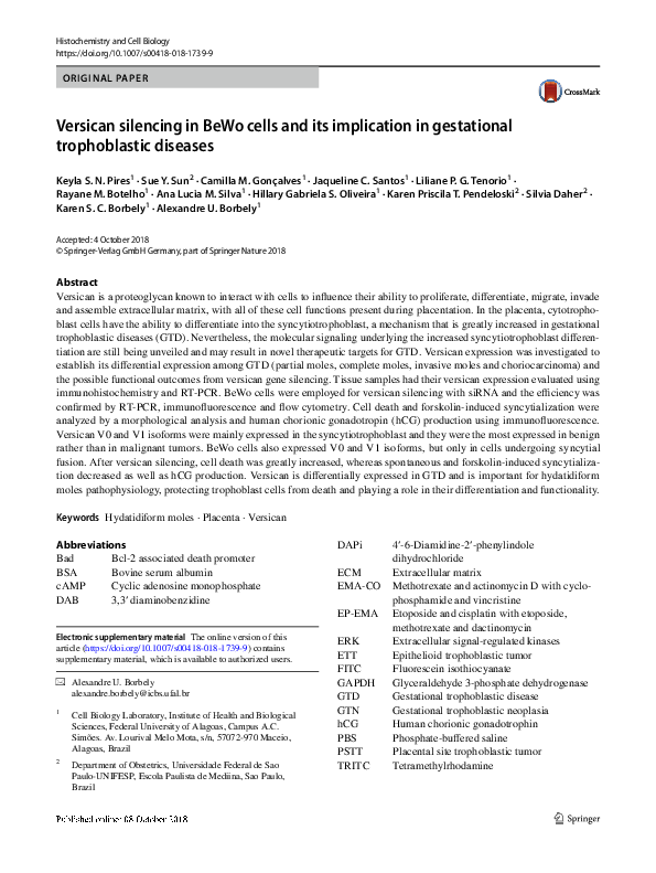 (PDF) Versican silencing in BeWo cells and its implication in ...