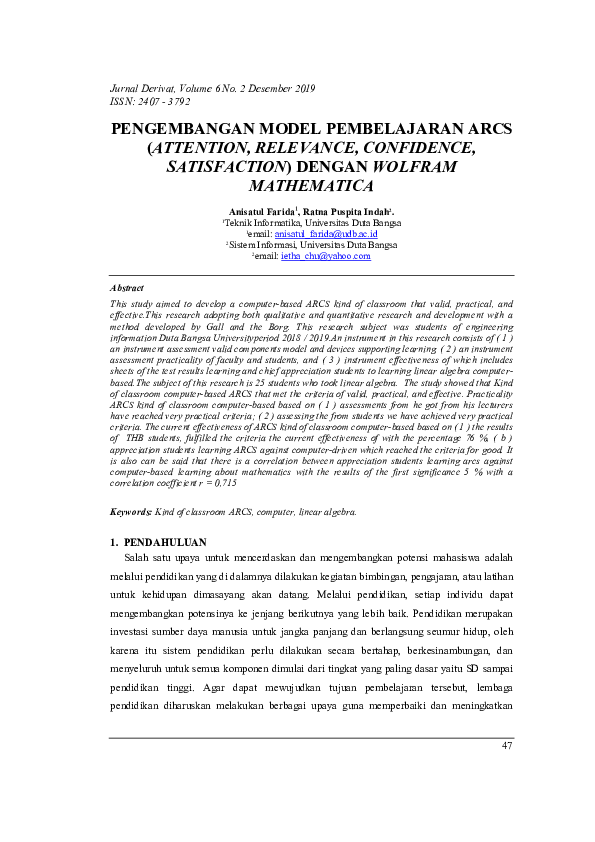 (PDF) Pengembangan Model Pembelajaran ARCS (Attention, Relevance, Confidence, Satisfaction ...