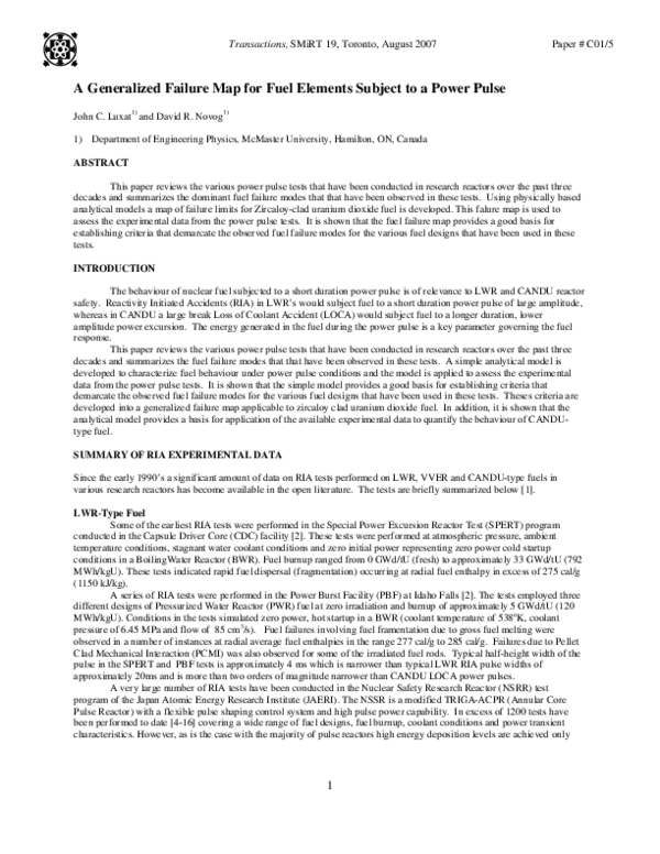 (PDF) A generalized failure map for fuel elements subject to a power pulse