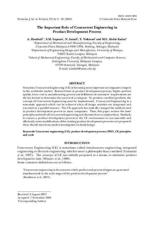 (PDF) The important role of concurrent engineering in product ...