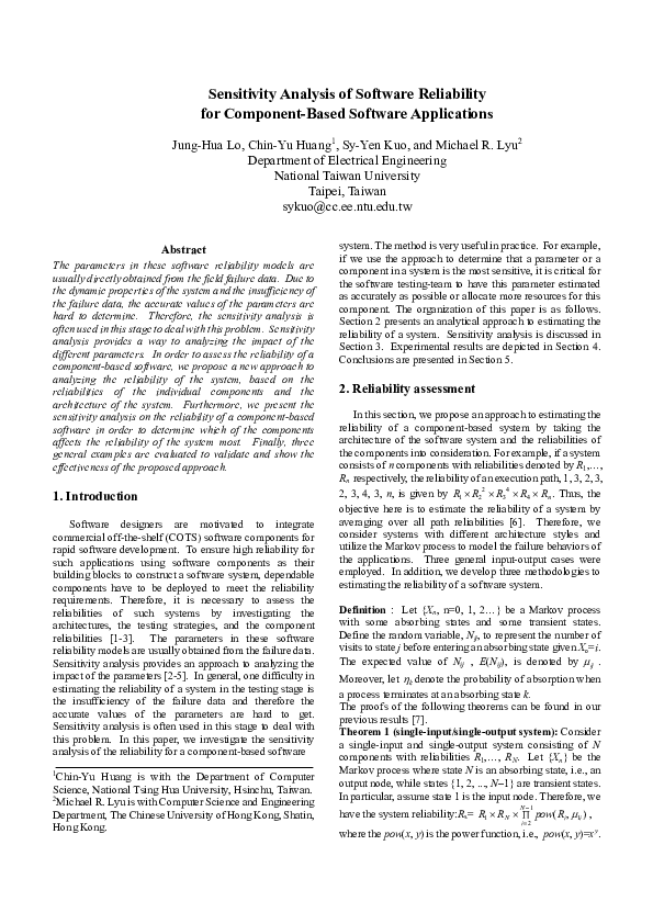 (PDF) Sensitivity analysis of software reliability for component-based ...