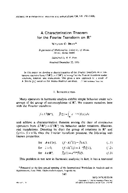 (PDF) A characterization theorem for the Fourier transform on Rn