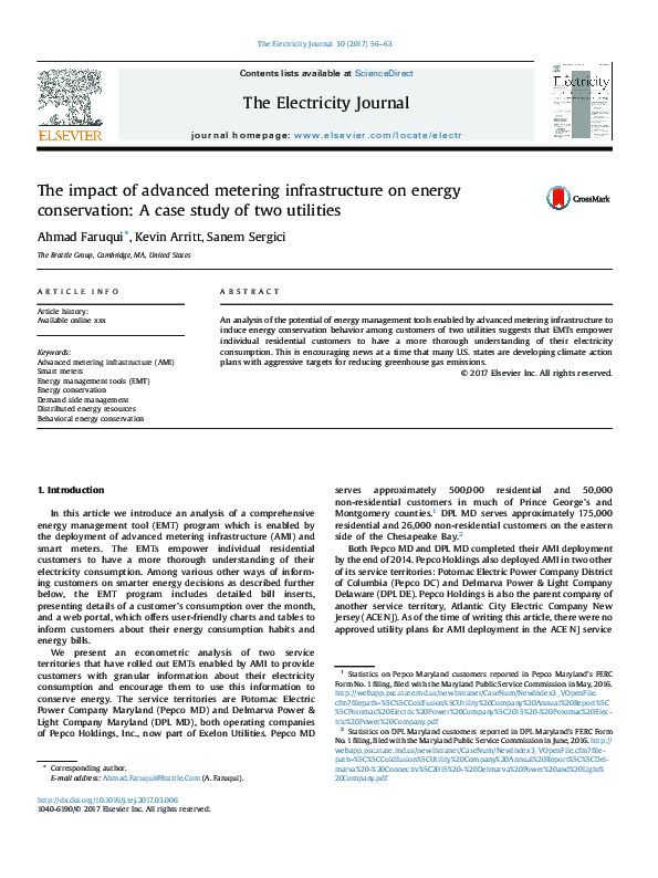 (PDF) Advanced Metering Infrastructure: Energy Conservation Insights