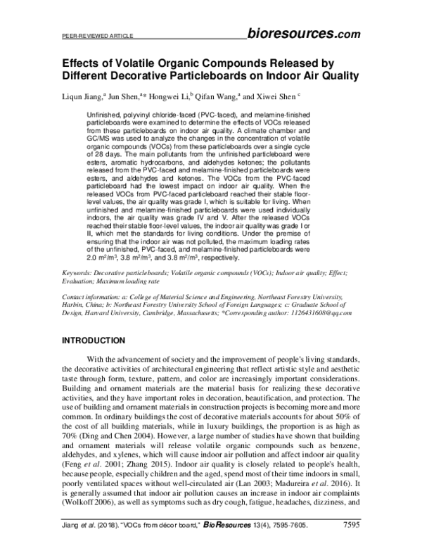(PDF) Effects of Volatile Organic Compounds Released by Different ...